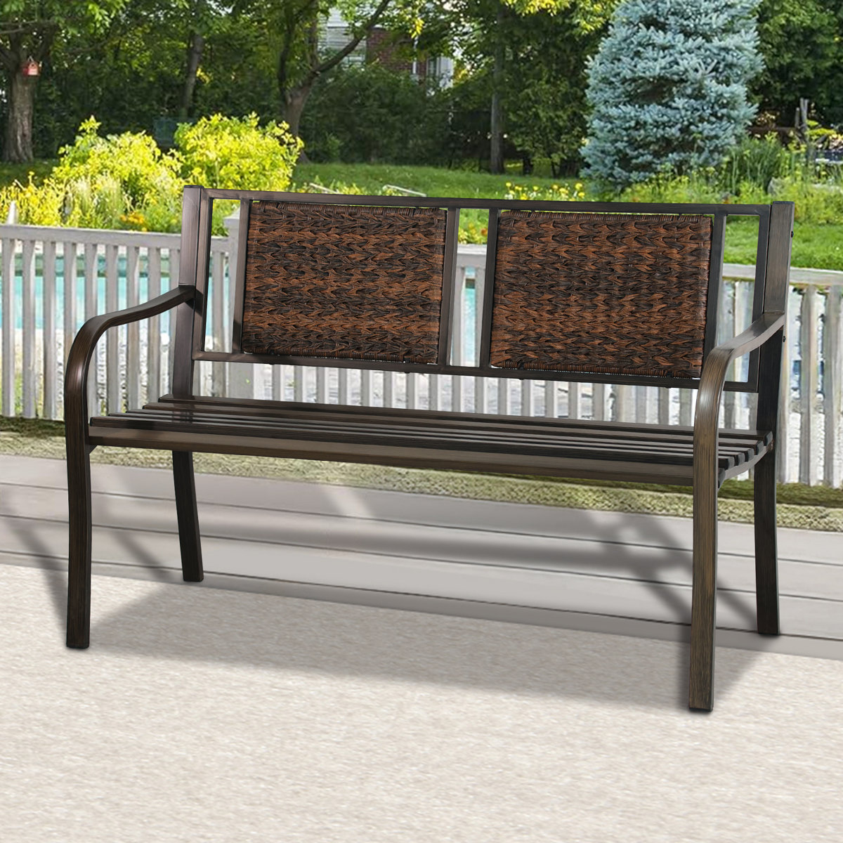 Lark Manor™ Rattan Bench Garden Chair - Weather-Resistant Wicker Bench, Ergonomic 2-3 Person ...
